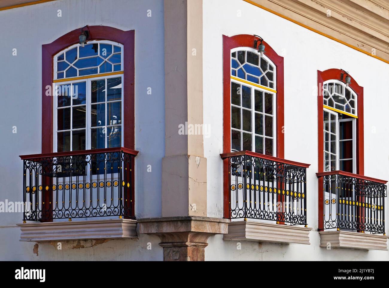 Colonial balconies on facade in Ouro Preto, Brazil Stock Photo - Alamy
