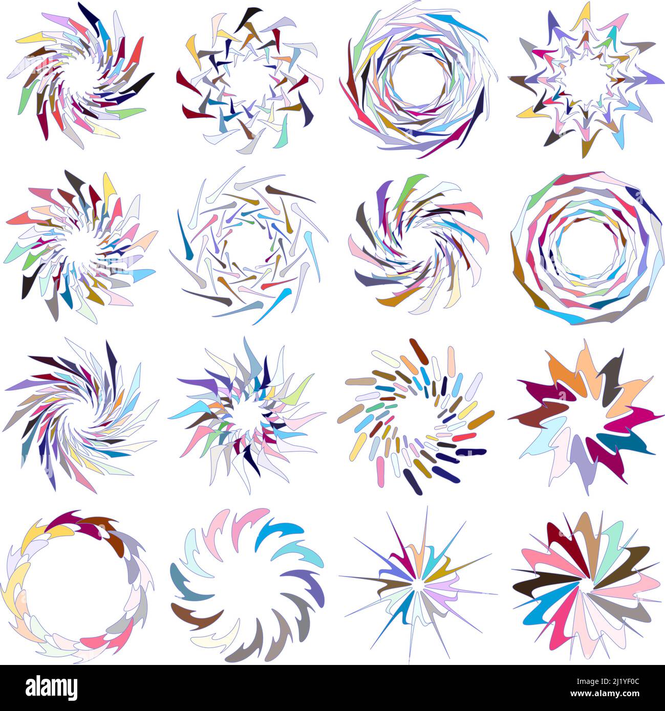 Abstract geometric element set of 16. Crystal, flake abstract circular ...