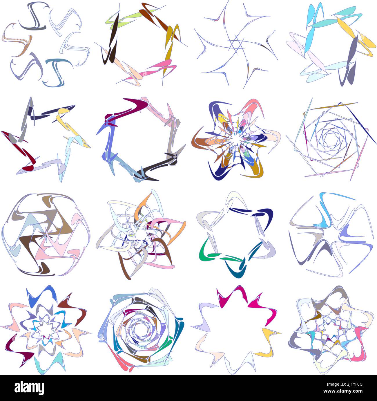 Abstract geometric element set of 16. Crystal, flake abstract circular ...