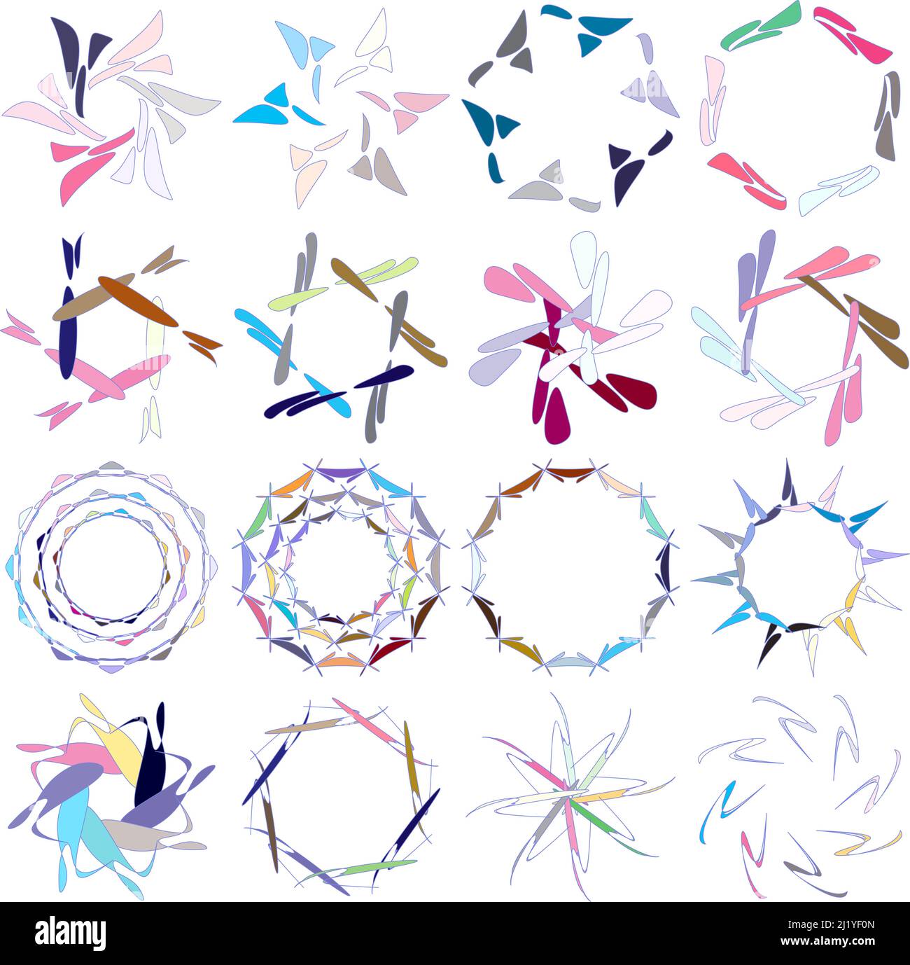 Abstract geometric element set of 16. Crystal, flake abstract circular ...