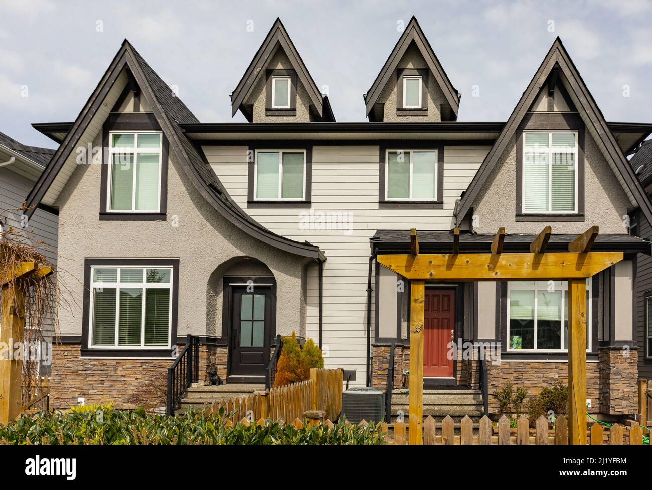 Neighborhood modern houses building in BC, Canada. Canadian modern ...