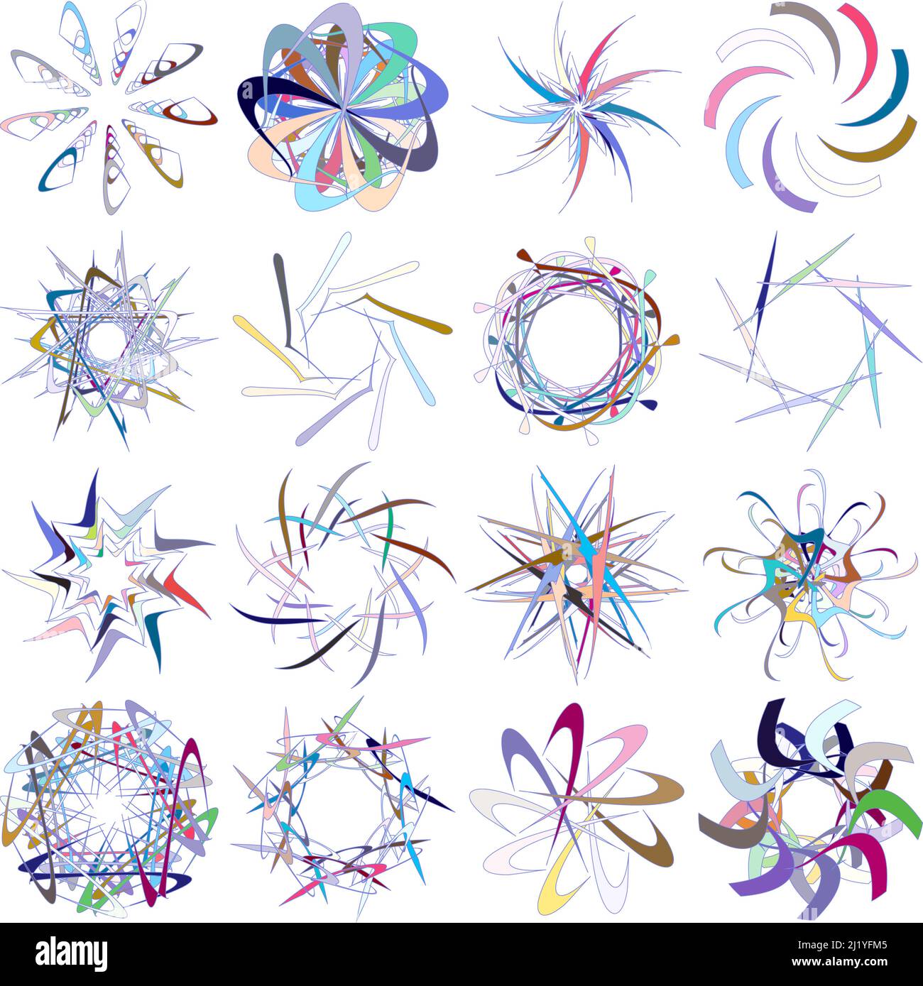 Abstract geometric element set of 16. Crystal, flake abstract circular ...