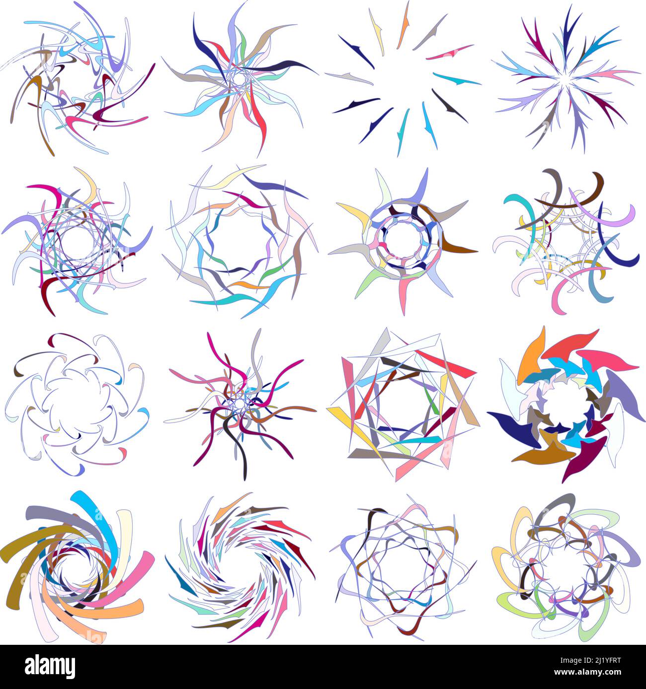 Abstract geometric element set of 16. Crystal, flake abstract circular ...