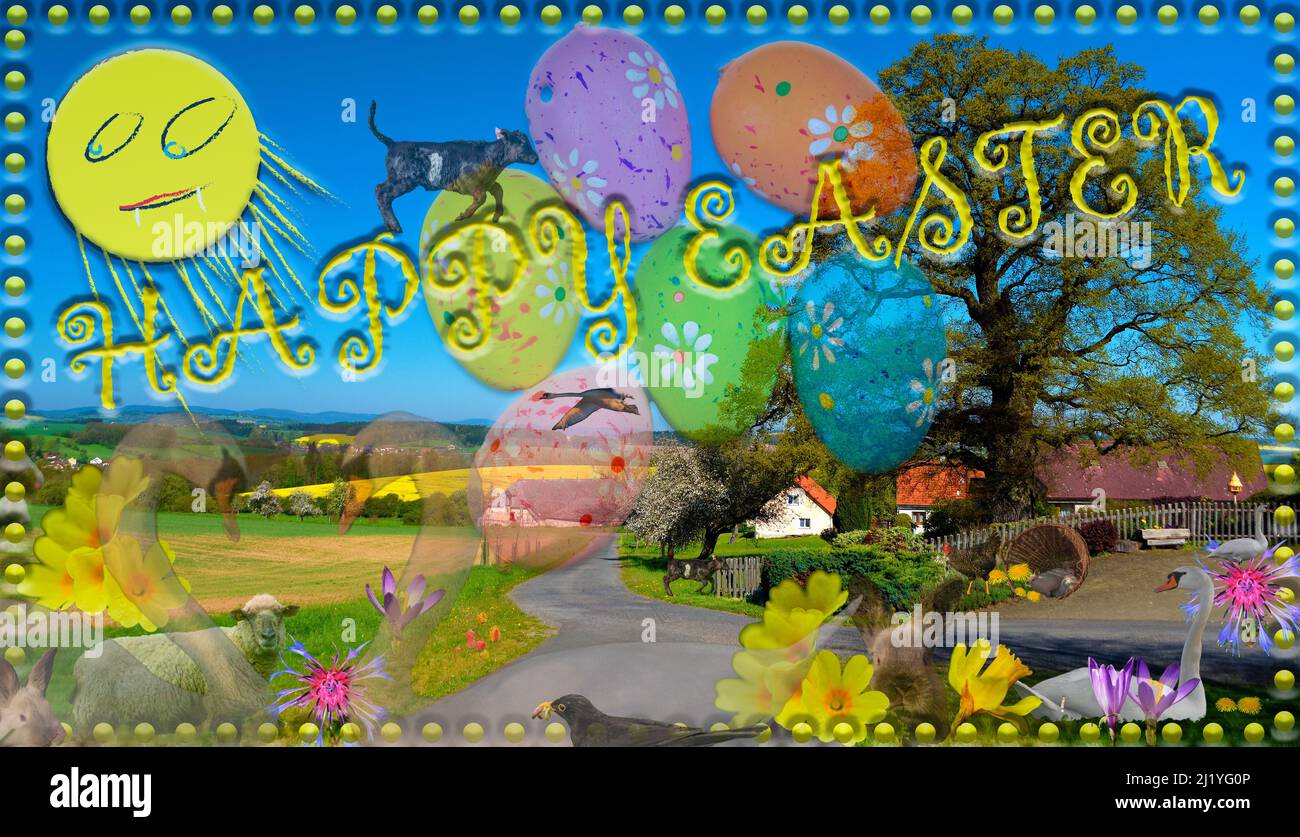 Easter spring color fresh collage with holiday sign Stock Photo - Alamy