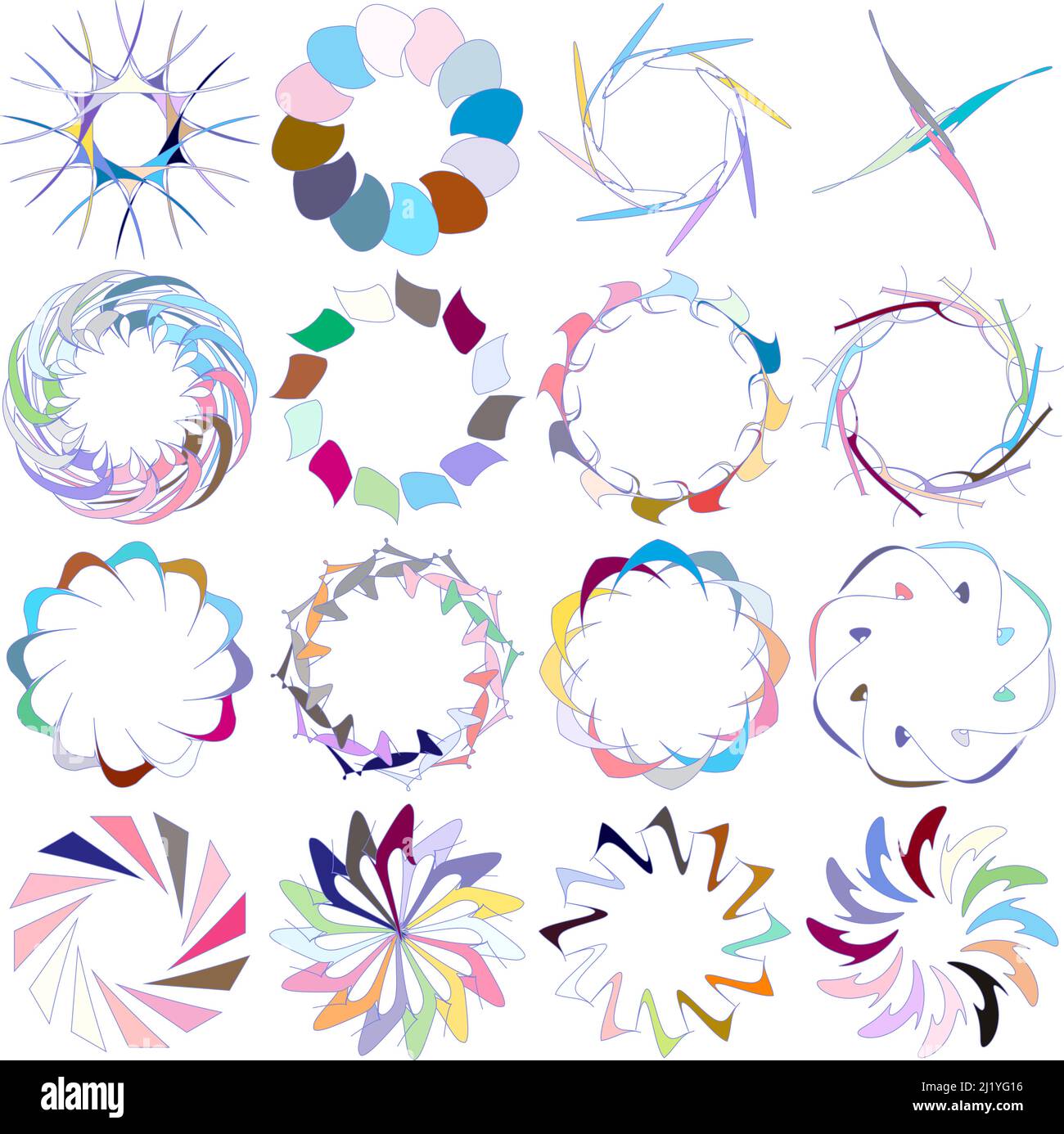 Abstract geometric element set of 16. Crystal, flake abstract circular ...