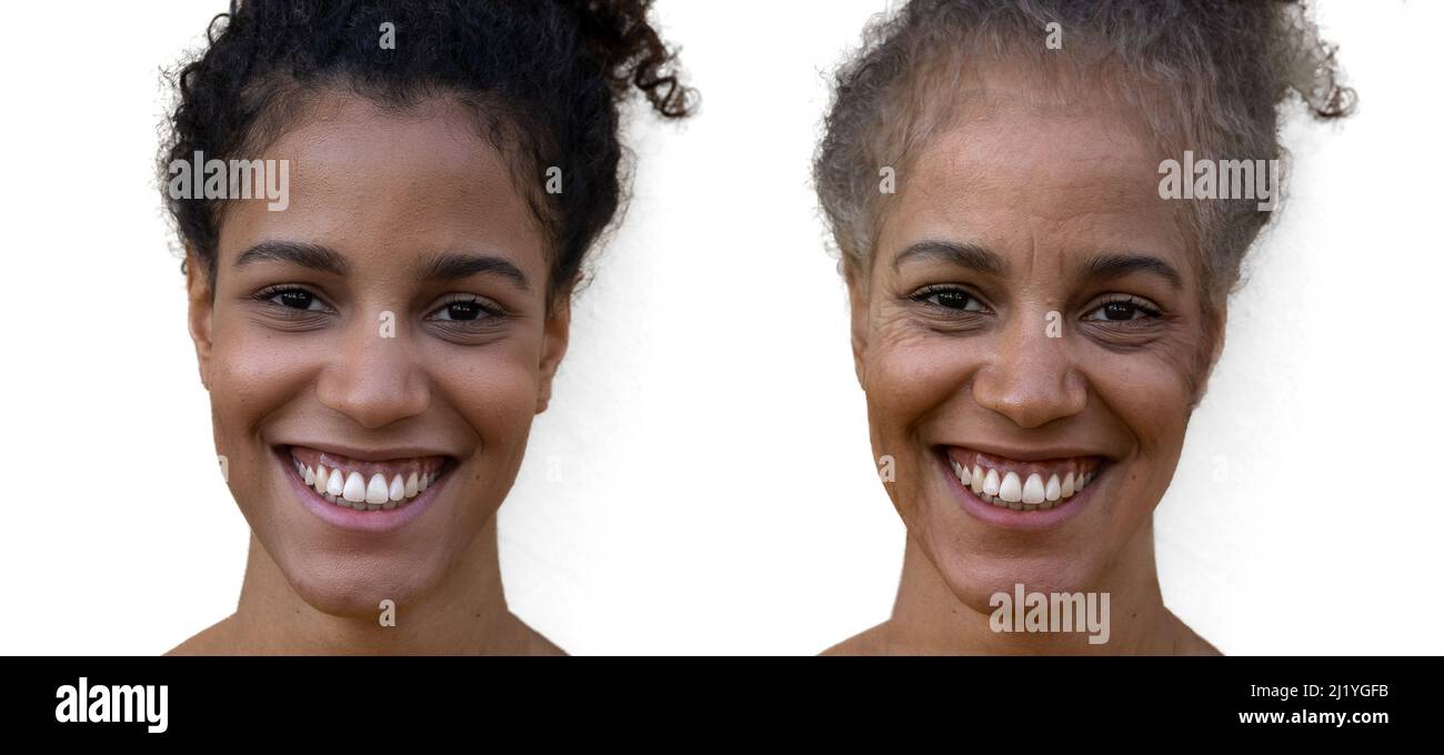 comparison fo the same woman in different ages, aging and youth process ...