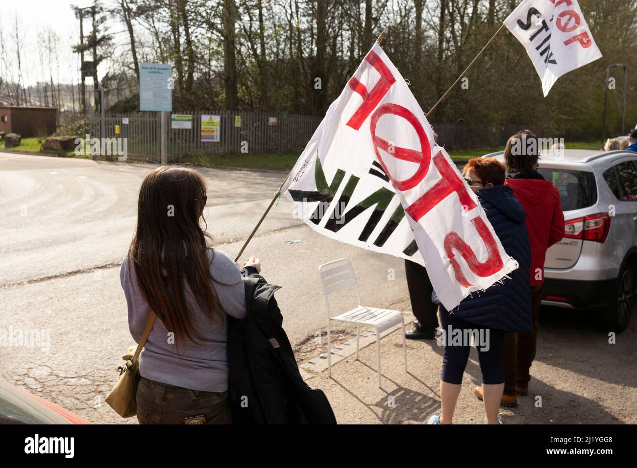protesters demonstrating outside of walleys quarry waste landfill site ...