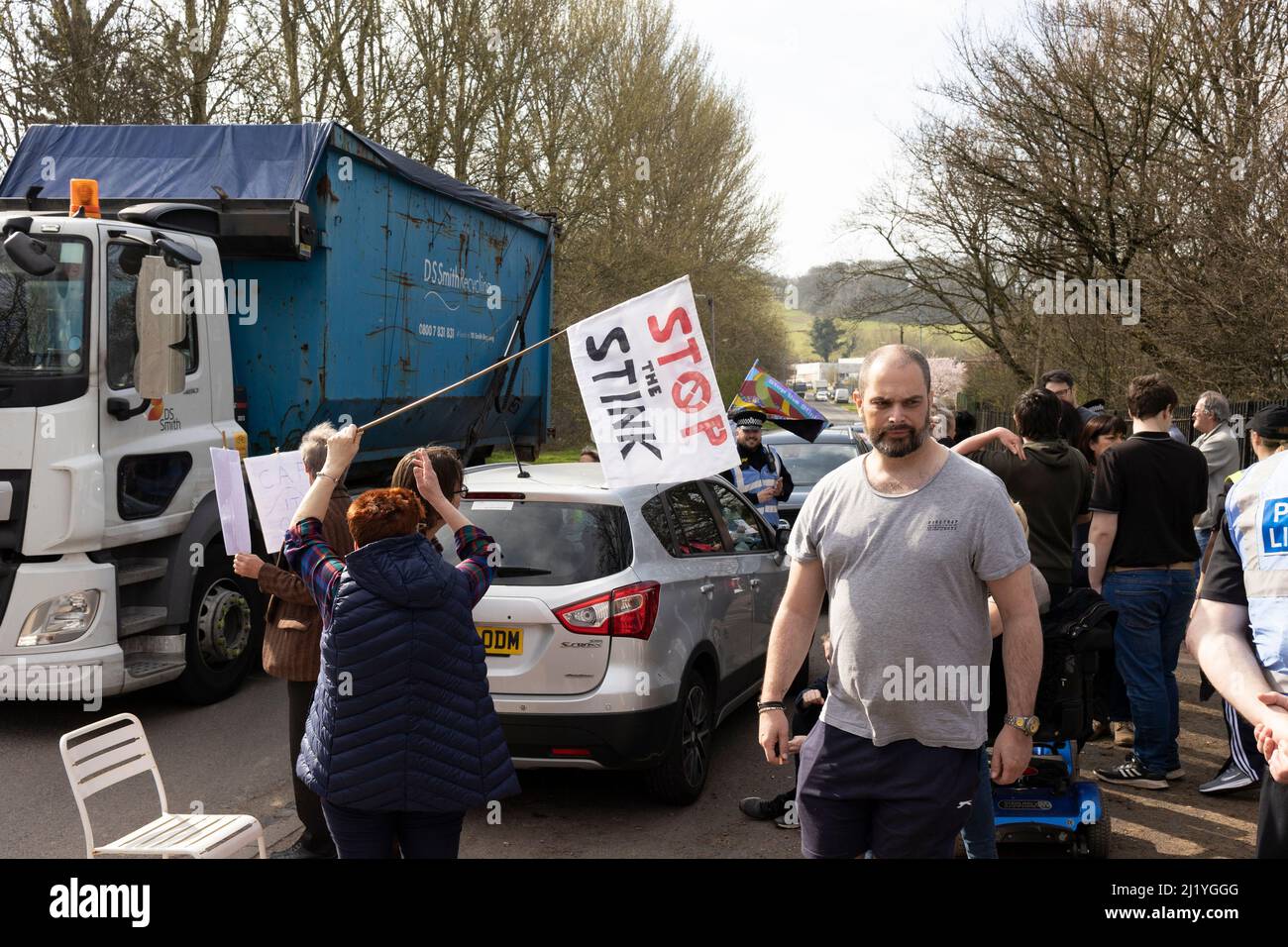 protesters demonstrating outside of walleys quarry waste landfill site ...
