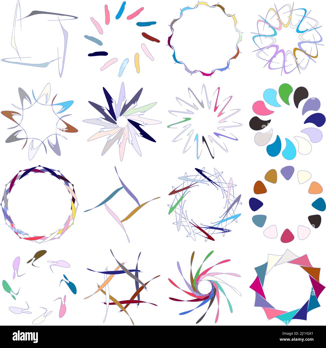 Abstract geometric element set of 16. Crystal, flake abstract circular ...