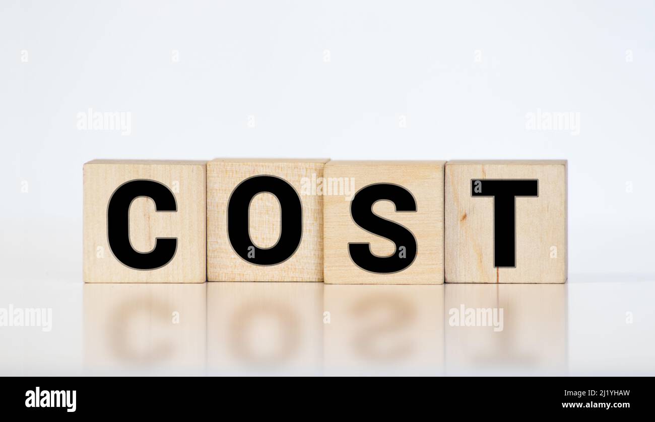 Cost, expense or company profit and loss concept, cube wooden block ...