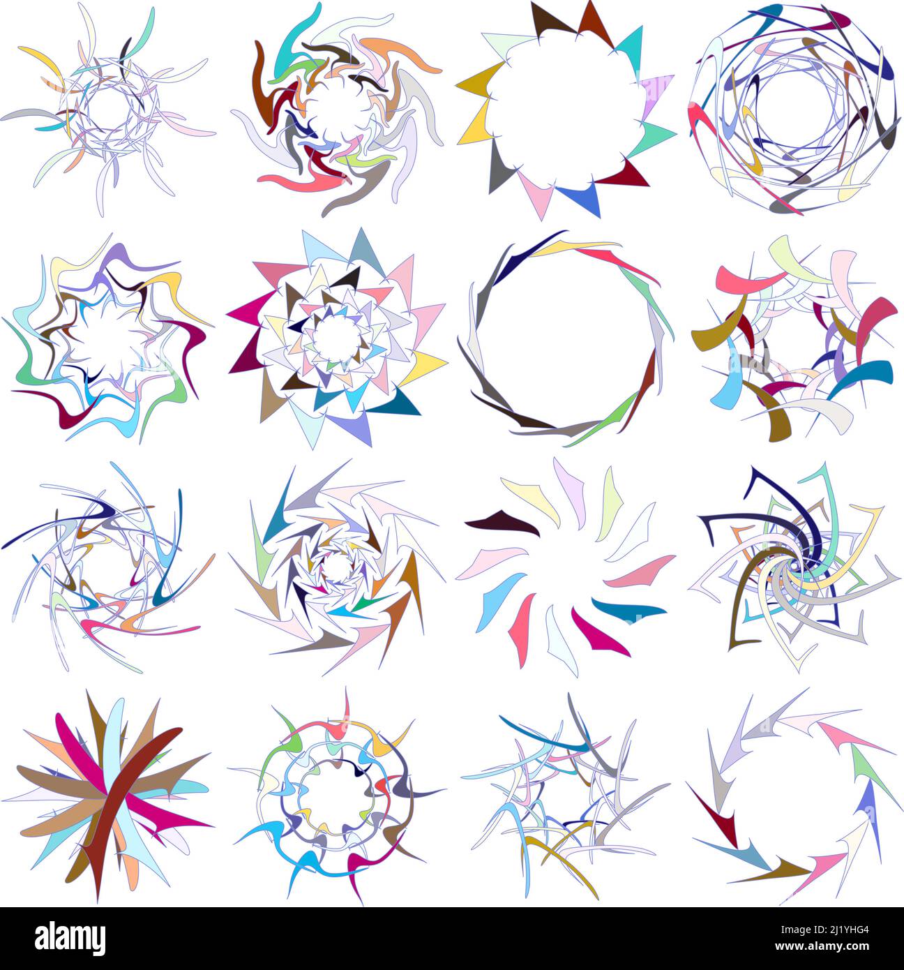 Abstract geometric element set of 16. Crystal, flake abstract circular ...