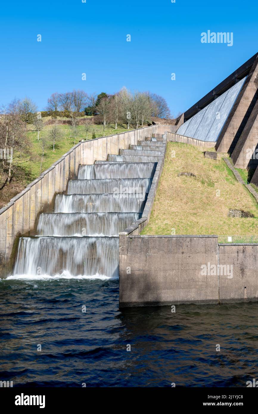 Long exposure of the waterfalls flowing over Wimbleball dam in Somerset ...