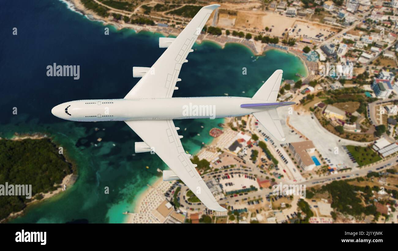 Airplane fly above beautiful nature landscape island, Tourism ...