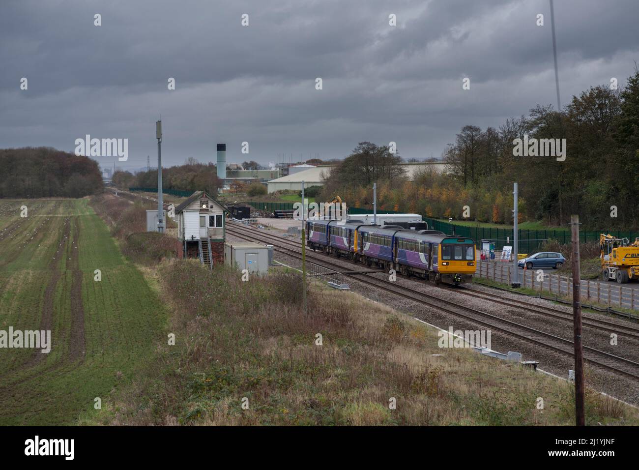 Northern Rail class 142 pacer trains passing the Lancashire and Yorkshire railway mechanical ...