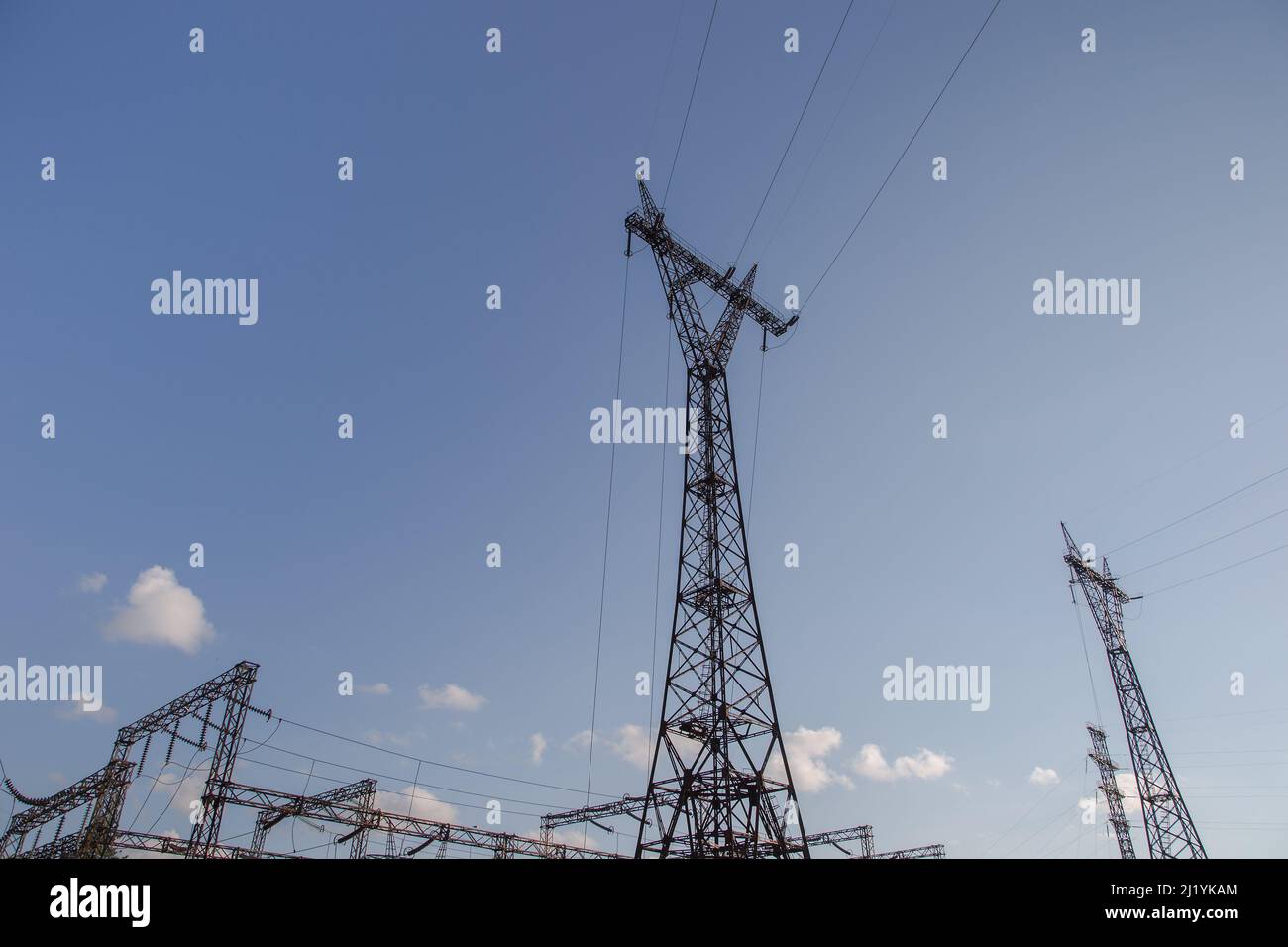Electricity and lighting. High-voltage power line towers Stock Photo ...