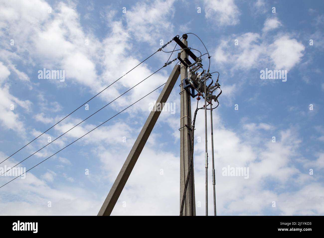 Electricity and lighting. Power line pylon in the countryside Stock ...