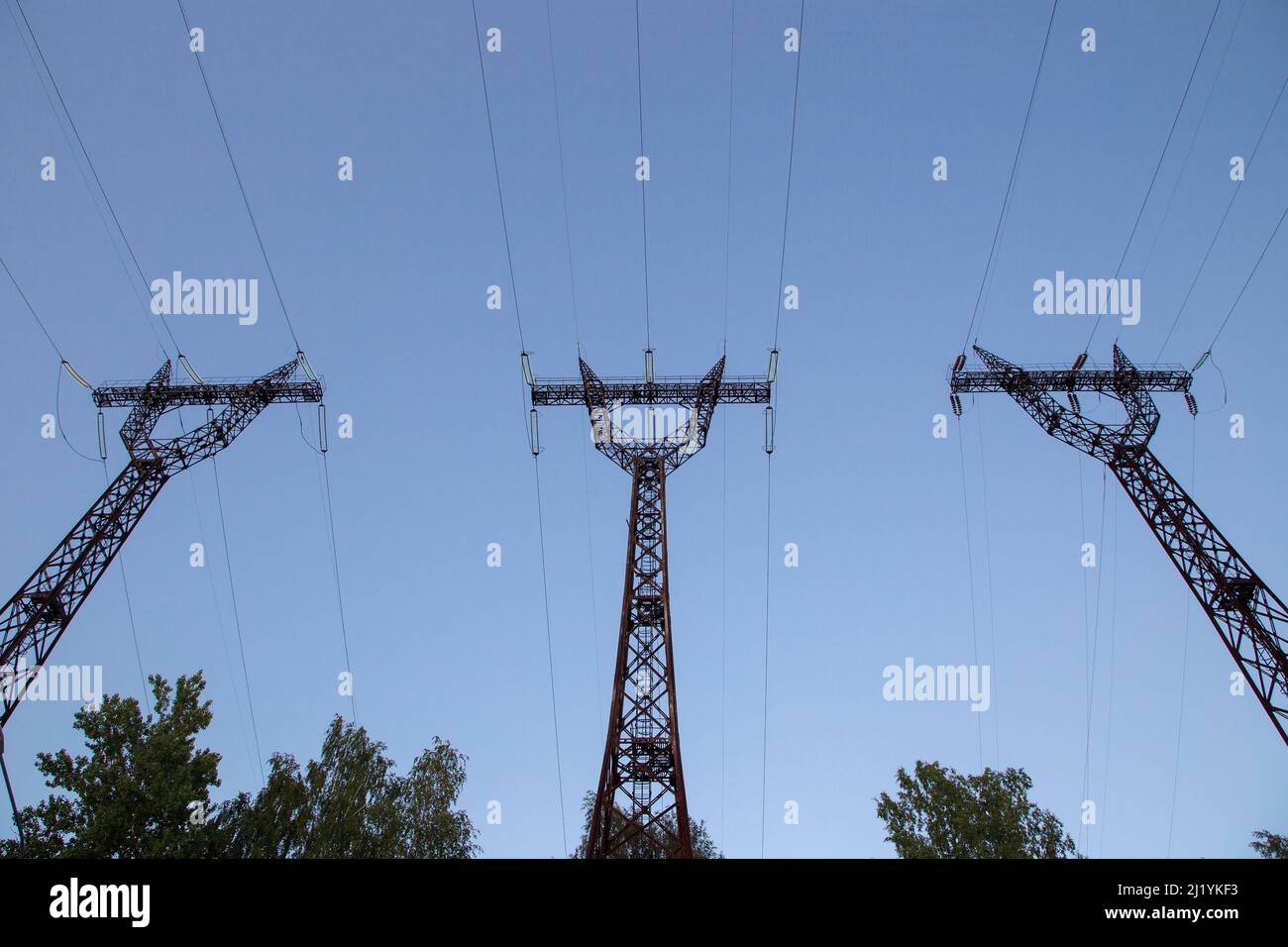Electricity and lighting. High-voltage power line towers Stock Photo ...