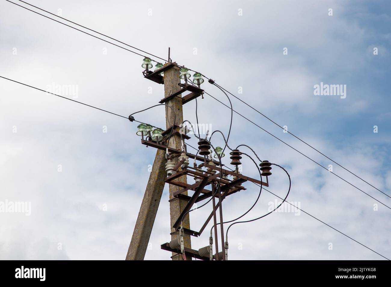 Electricity and lighting. Power line pylon in the countryside Stock ...
