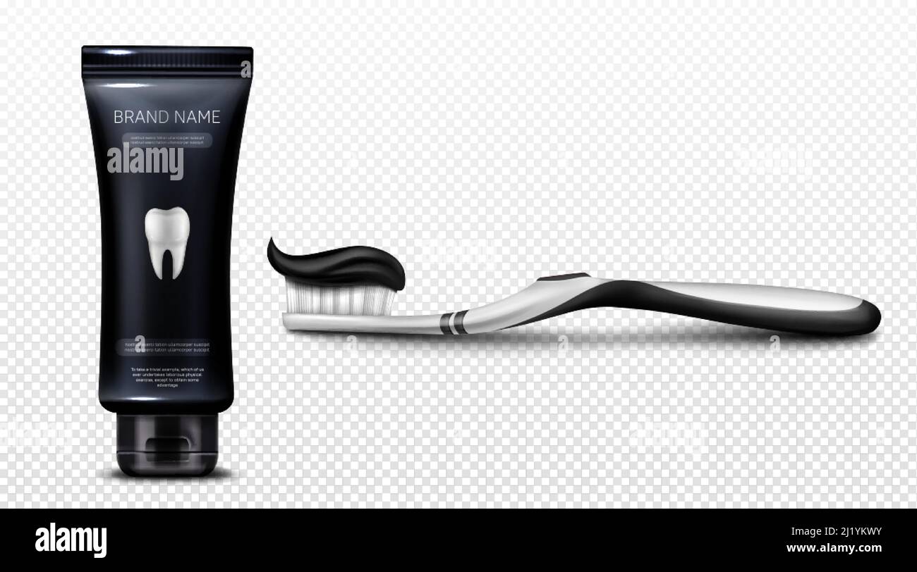 Black toothpaste in tube and on brush isolated on transparent ...