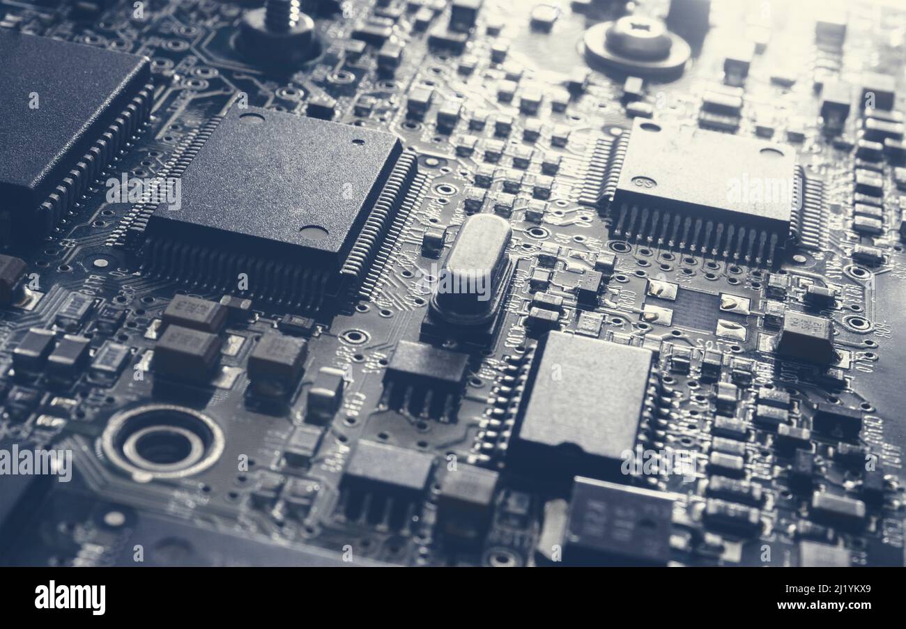 Computer Microchips And Processors On Electronic Circuit Board Computer Hardware Technology