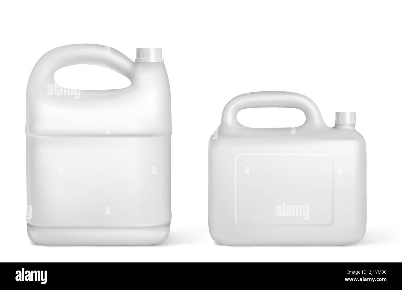Plastic canisters, white jerrycan bottles of different shapes and ...