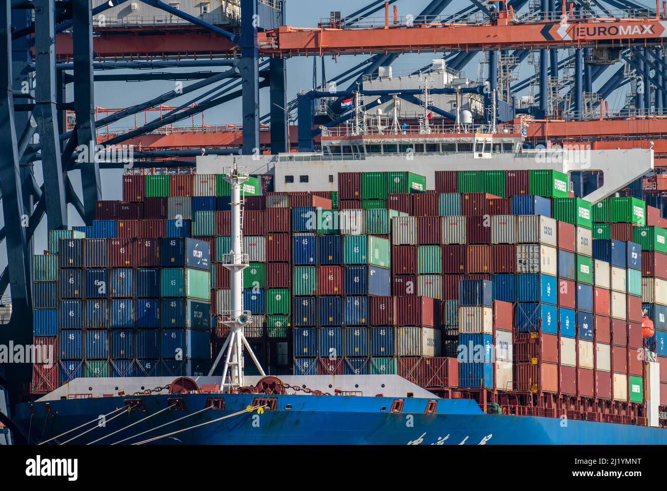 Container ship of Cosco Shipping, CSCL SATURN, being loaded and ...