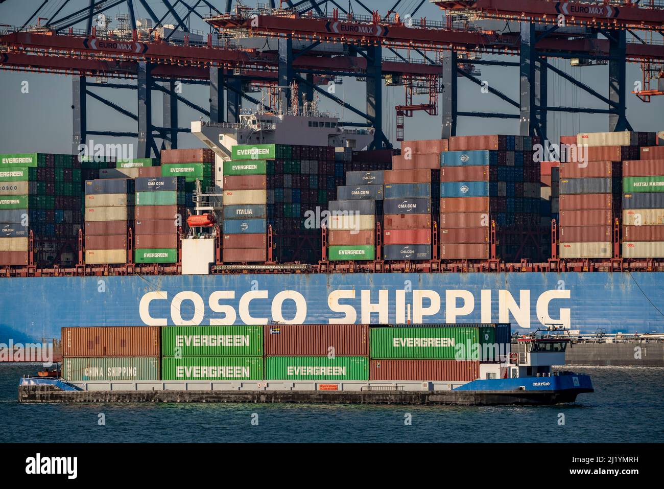 Container ship of Cosco Shipping, CSCL SATURN, being loaded and ...