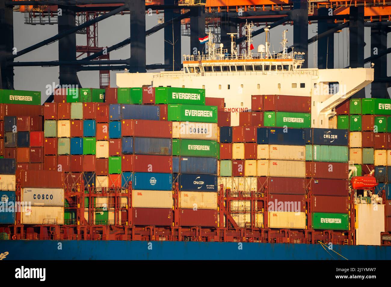 Container ship of Cosco Shipping, CSCL SATURN, being loaded and ...