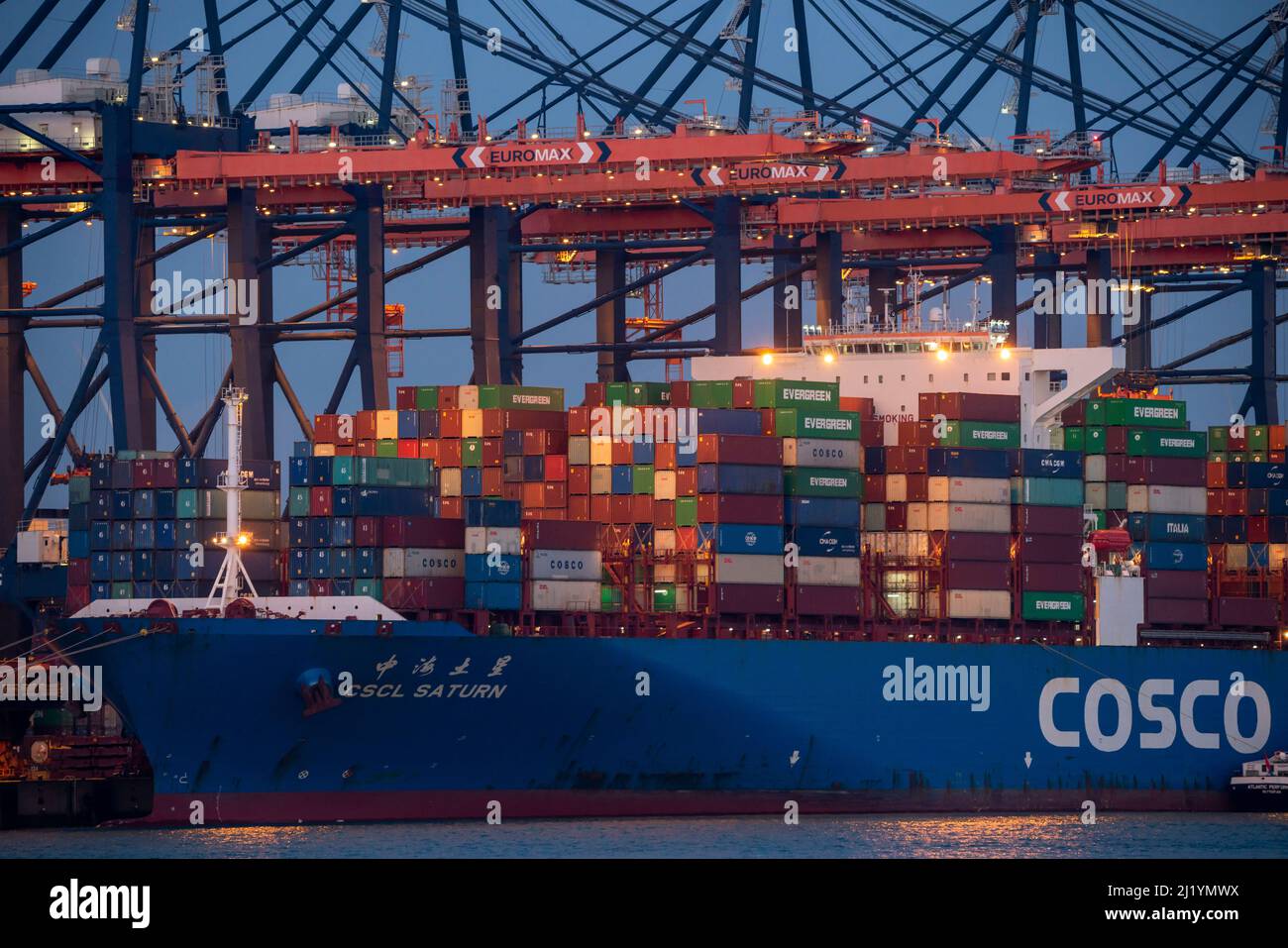 Container ship of Cosco Shipping, CSCL SATURN, being loaded and ...