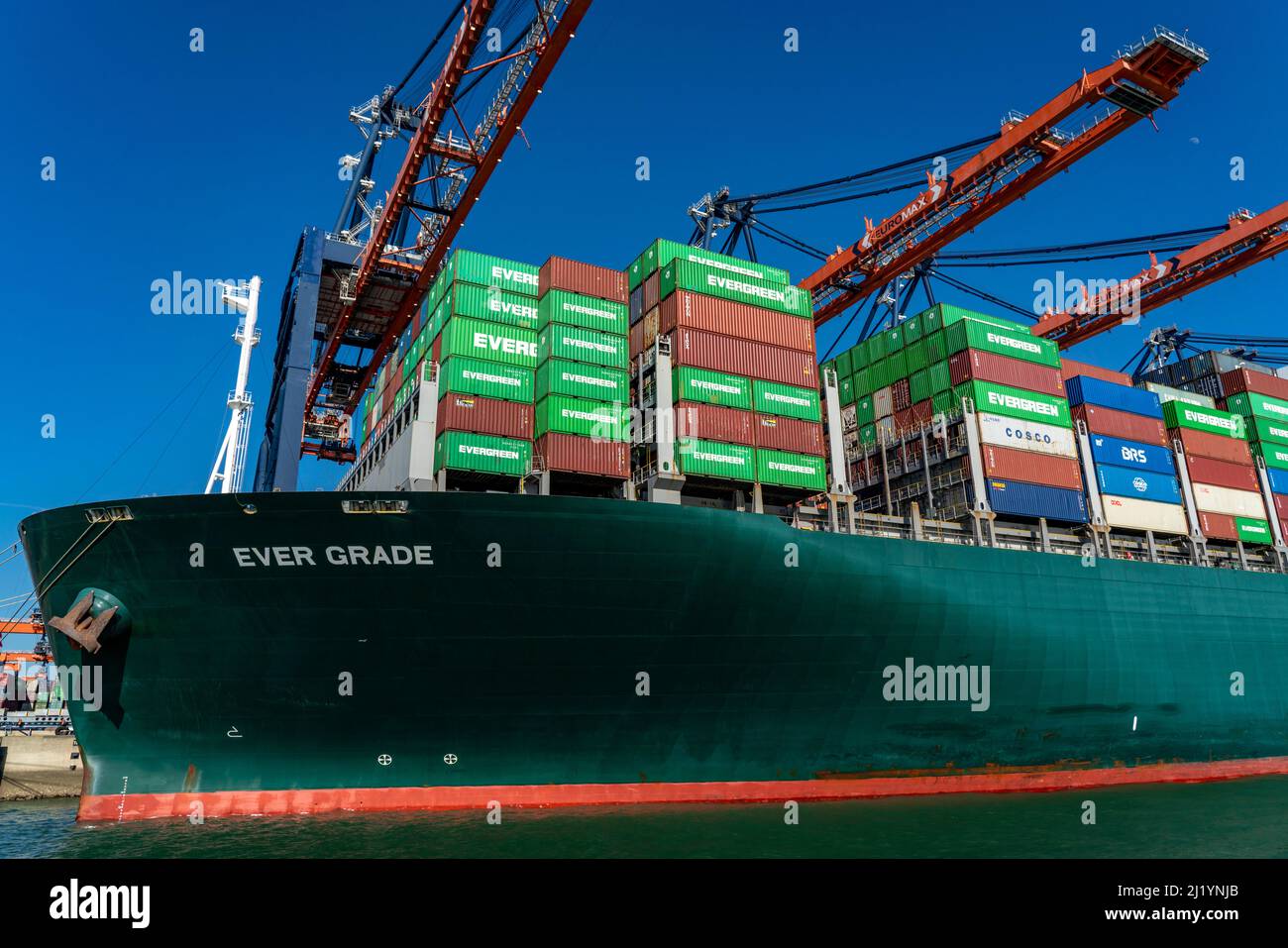 Container ship of shipping company Evergreen, Ever Grade, being loaded ...