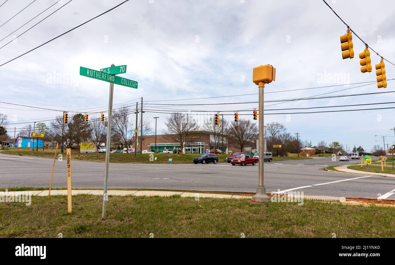 RUTHERFORD COLLEGE, NC, USA-24 MARCH 2022: Intersection of Rutherford ...