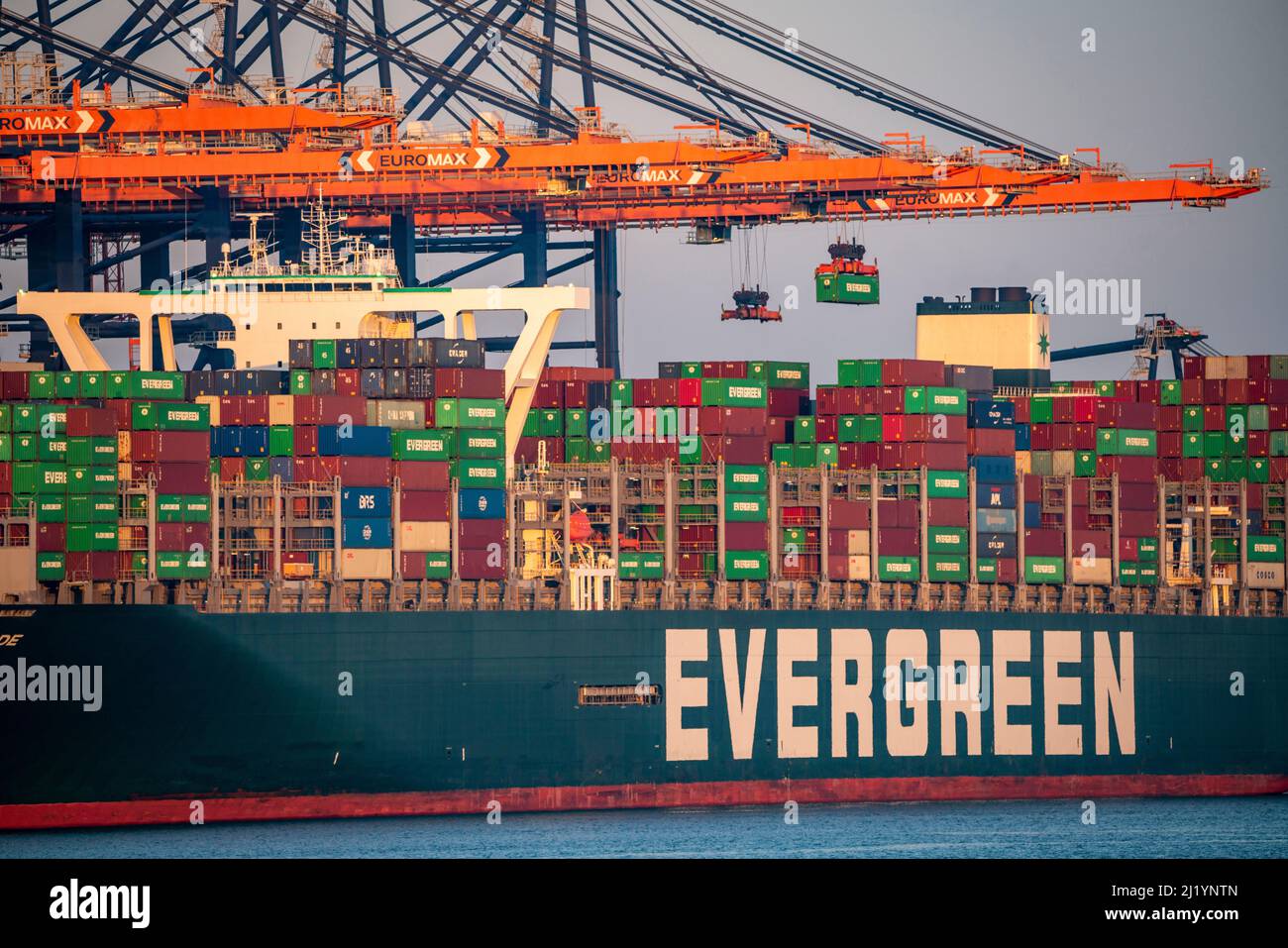 Container ship of shipping company Evergreen, Ever Grade, being loaded ...
