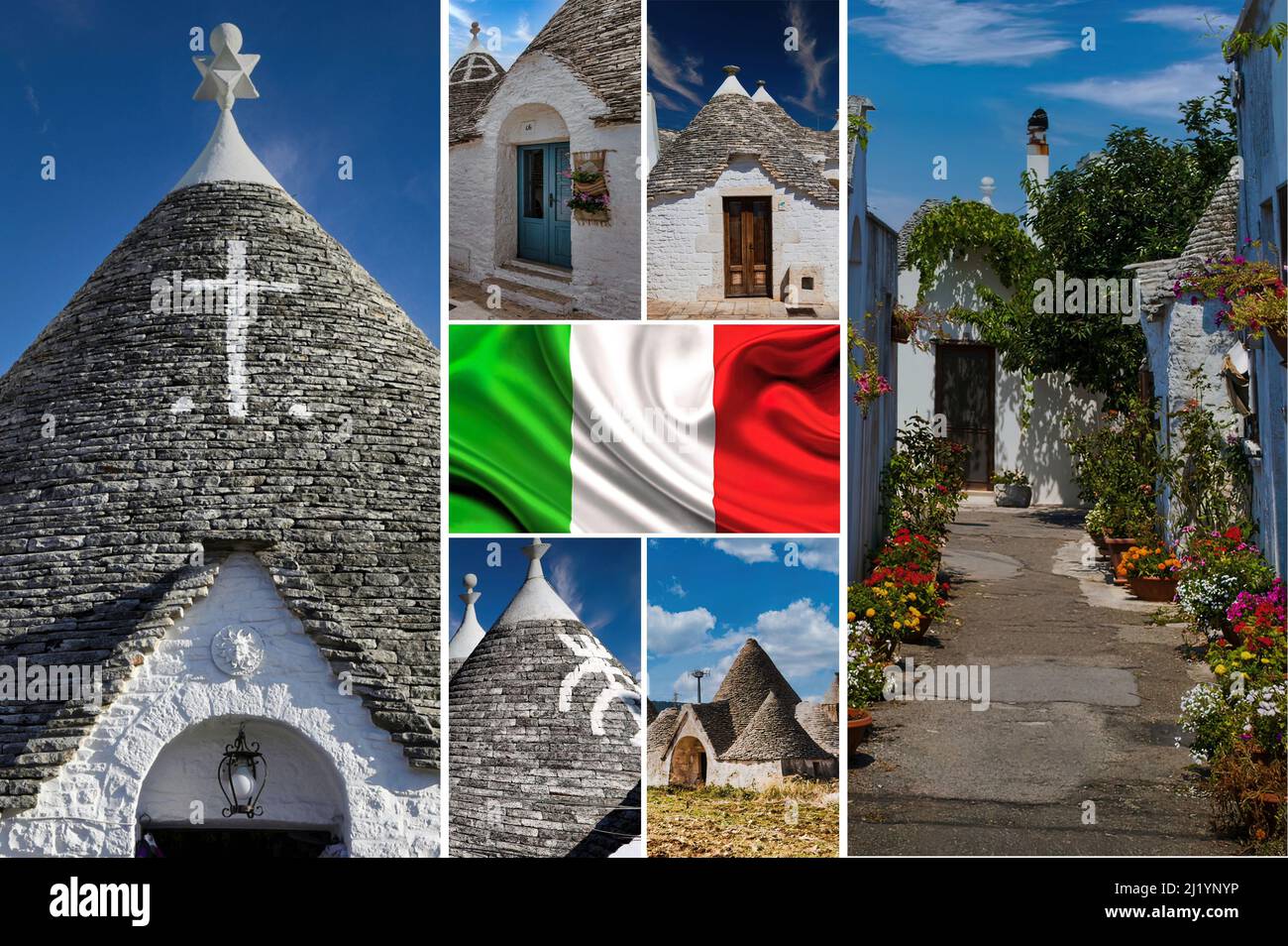 Photo collage of the beautiful town of Alberobello in Puglia (Bari ...