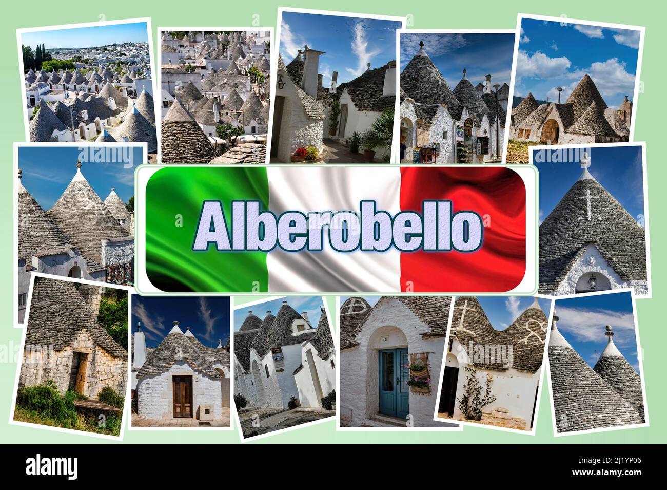 Photo collage of the beautiful town of Alberobello in Puglia (Bari ...