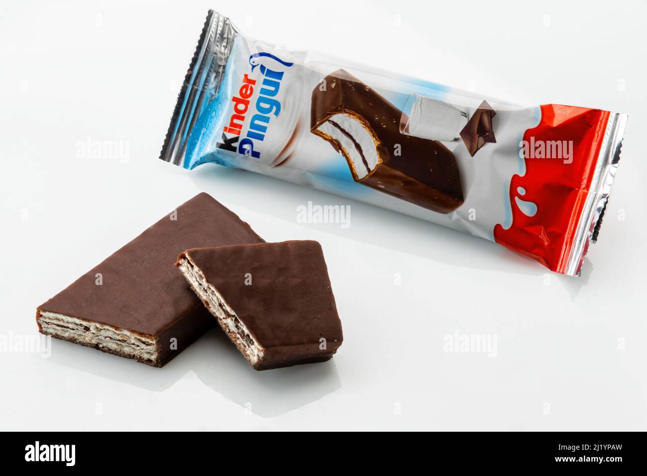 Alba, Italy - March 28, 2022: kinder Pingui Ferrero sponge cake snack ...