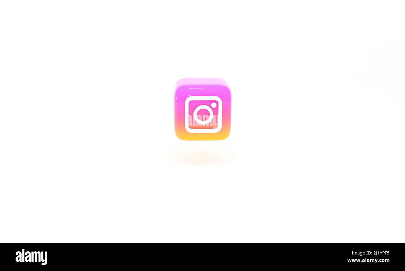 3d volumetric instagram icon in a cube. popular social media instagram ...