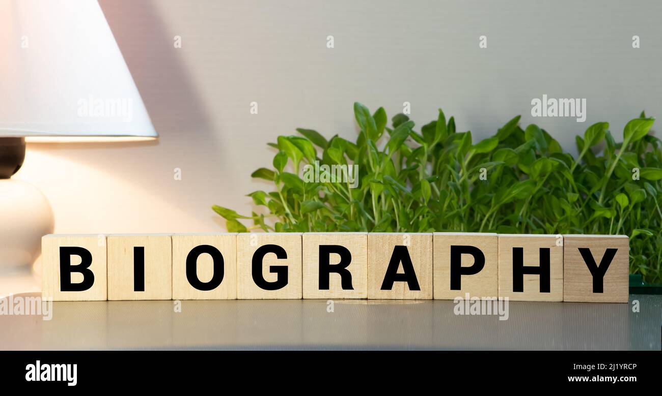Biography word written on wood block, life concept Stock Photo - Alamy