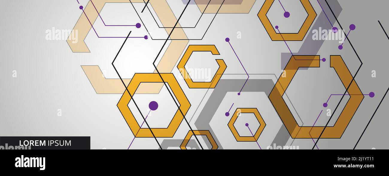 Vector connected hexagon banner design. Geometric abstract background with hexagons. Vector ...