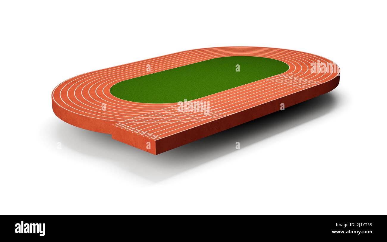 A running track on stadium with lane and numbers 3D cross-section with ...