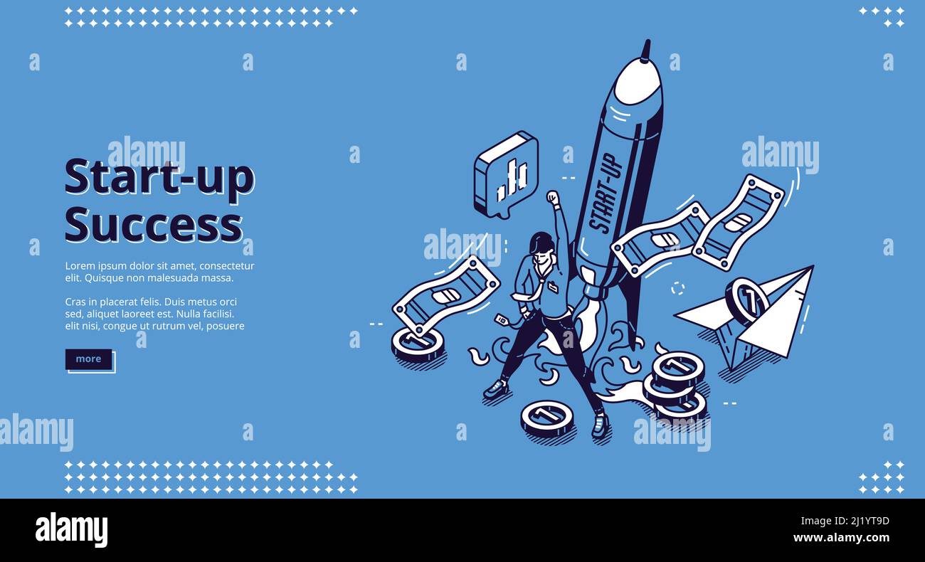 Startup success banner. Concept of successful launch and management ...