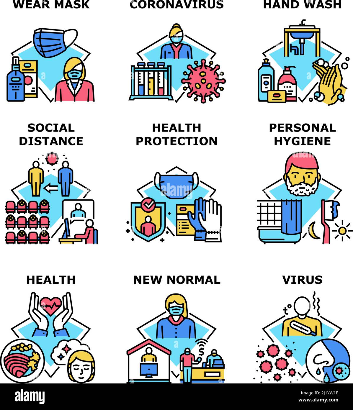 Health Protection Set Icons Vector Illustrations Stock Vector Image ...
