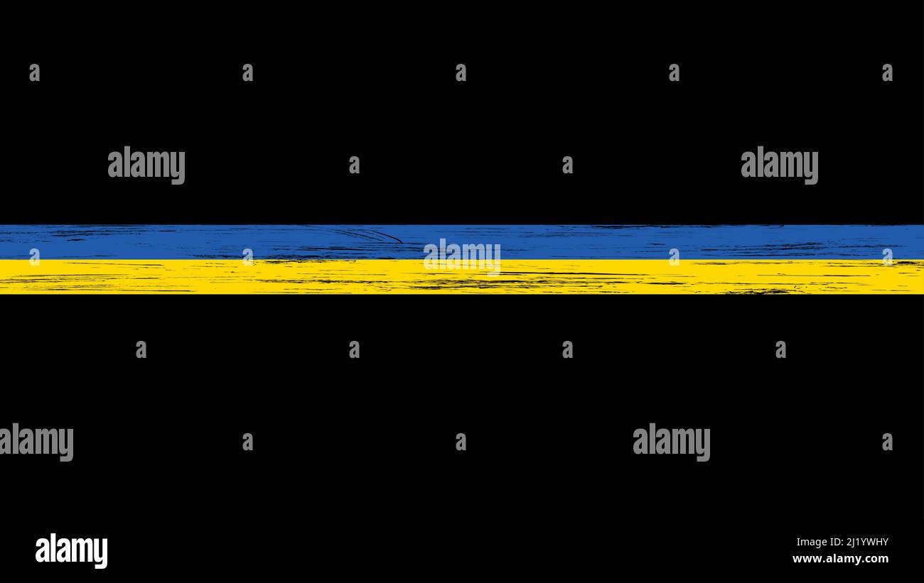 Thin blue and yellow line flag with grunge paint trace - a sign to ...