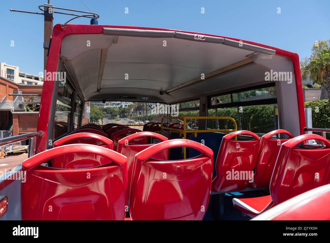 Cape Town, South Africa. 2022. Red seating on the upper deck of city ...
