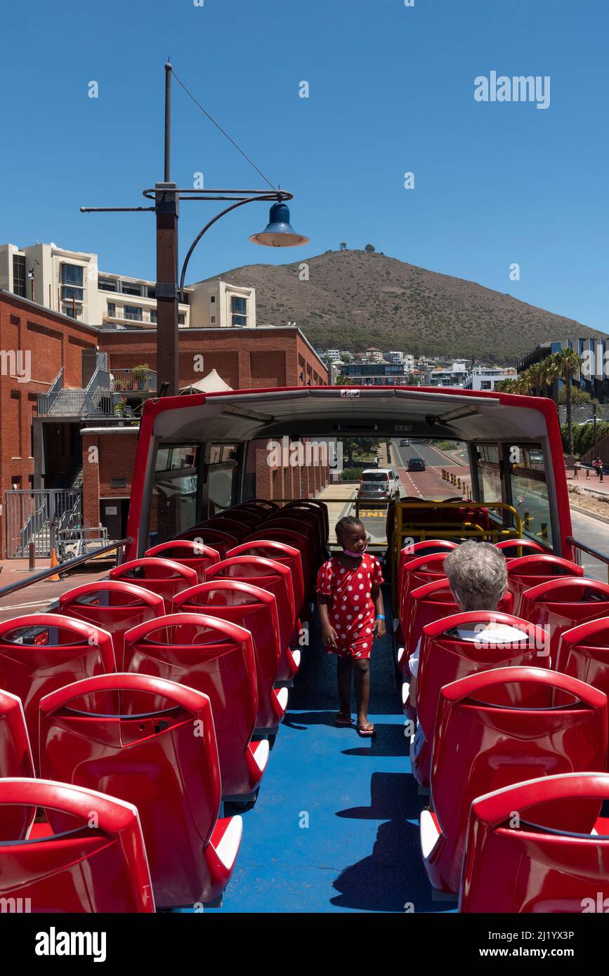 Cape Town, South Africa. 2022. Red seating on the upper deck of city ...