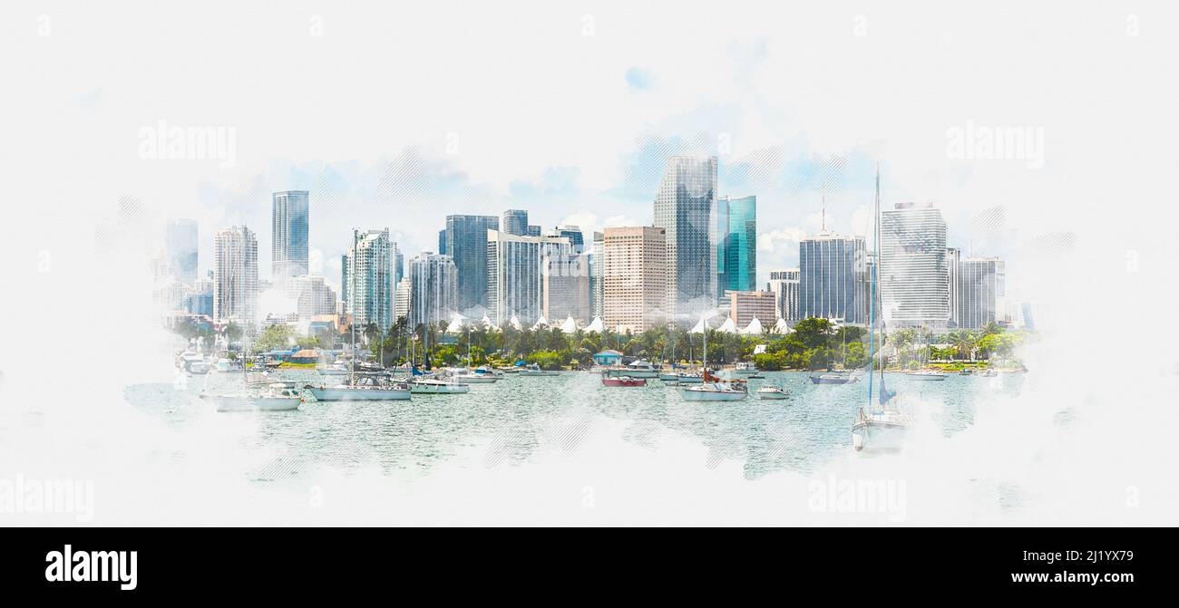 Miami skyline drawing hi-res stock photography and images - Alamy