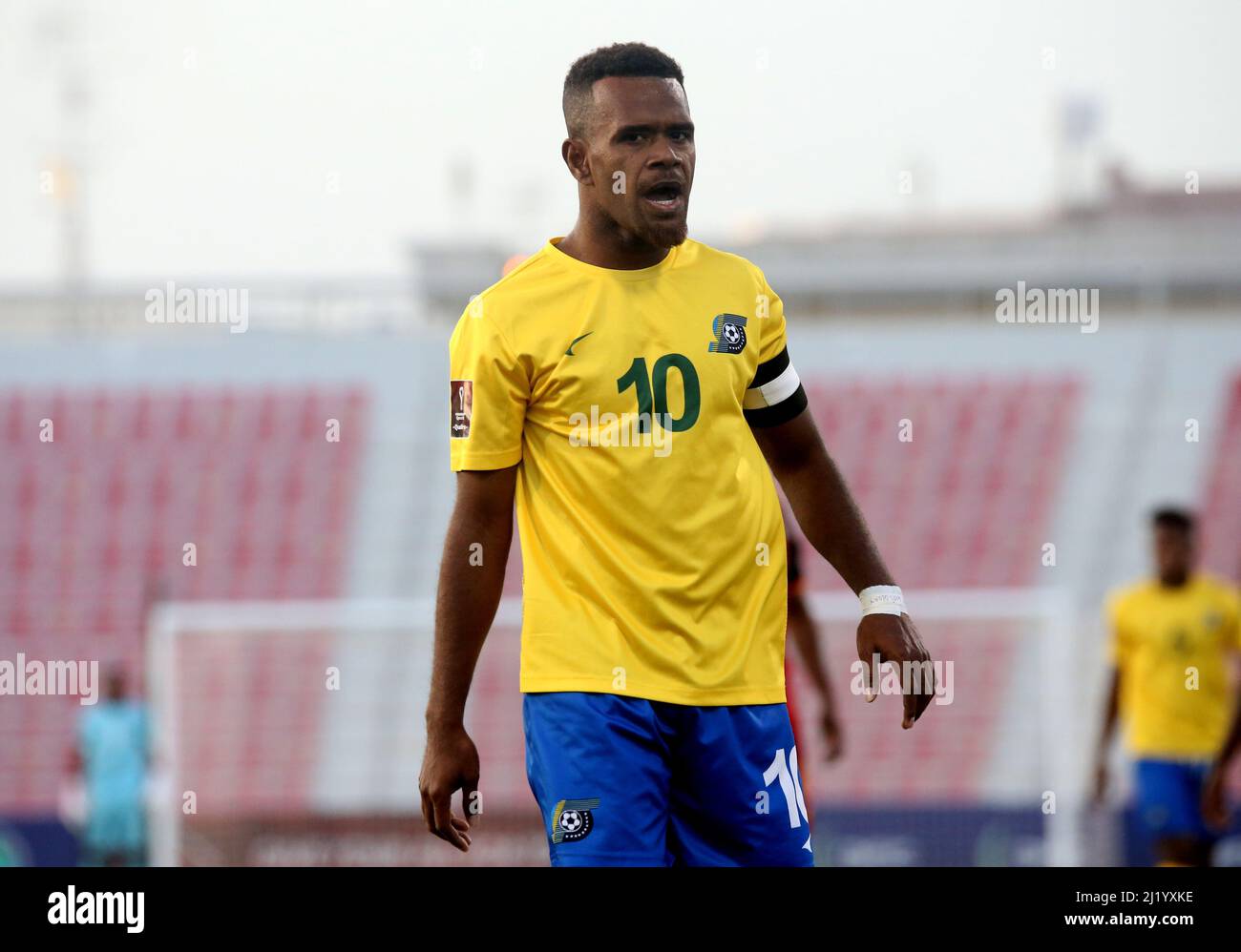 DOHA, QATAR - MARCH 27: Micah Lea'alafa of Solomom Islands reacts ...