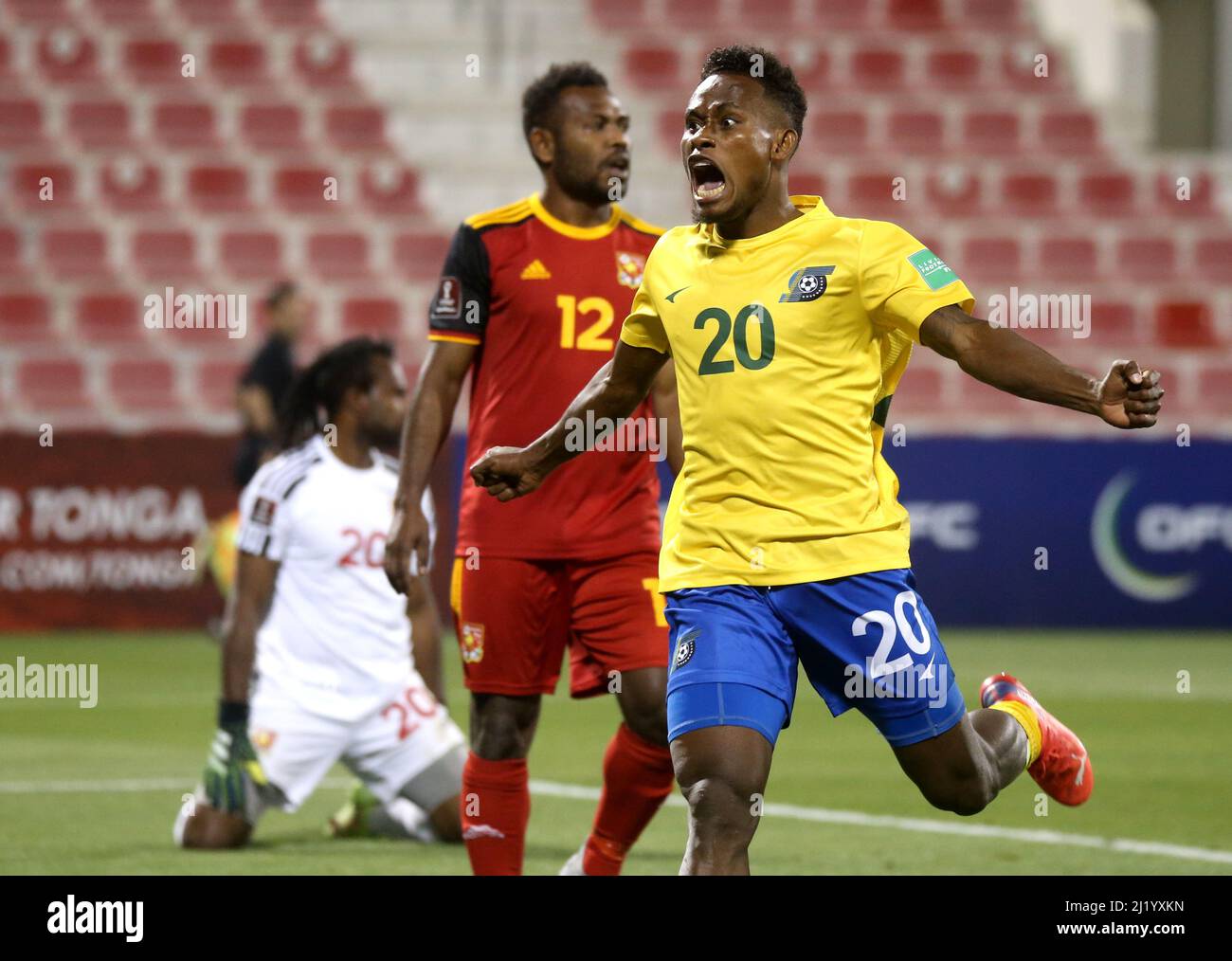 DOHA, QATAR - MARCH 27: Raphael Lea'l of Solomon Islands Celebrates ...