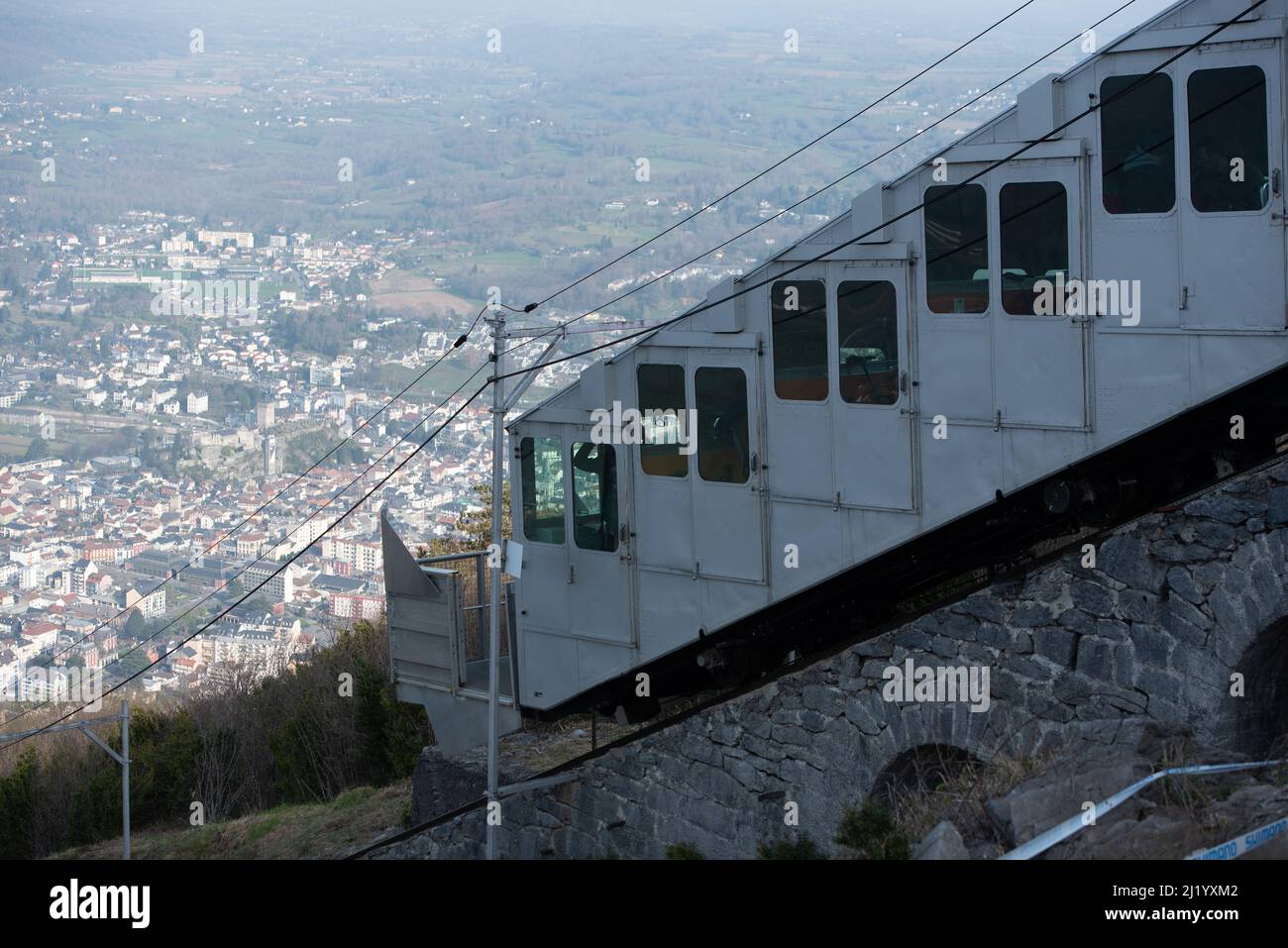 Funicluar and Cityscape of Lourdes in France from Funicular Pic de Jer ...