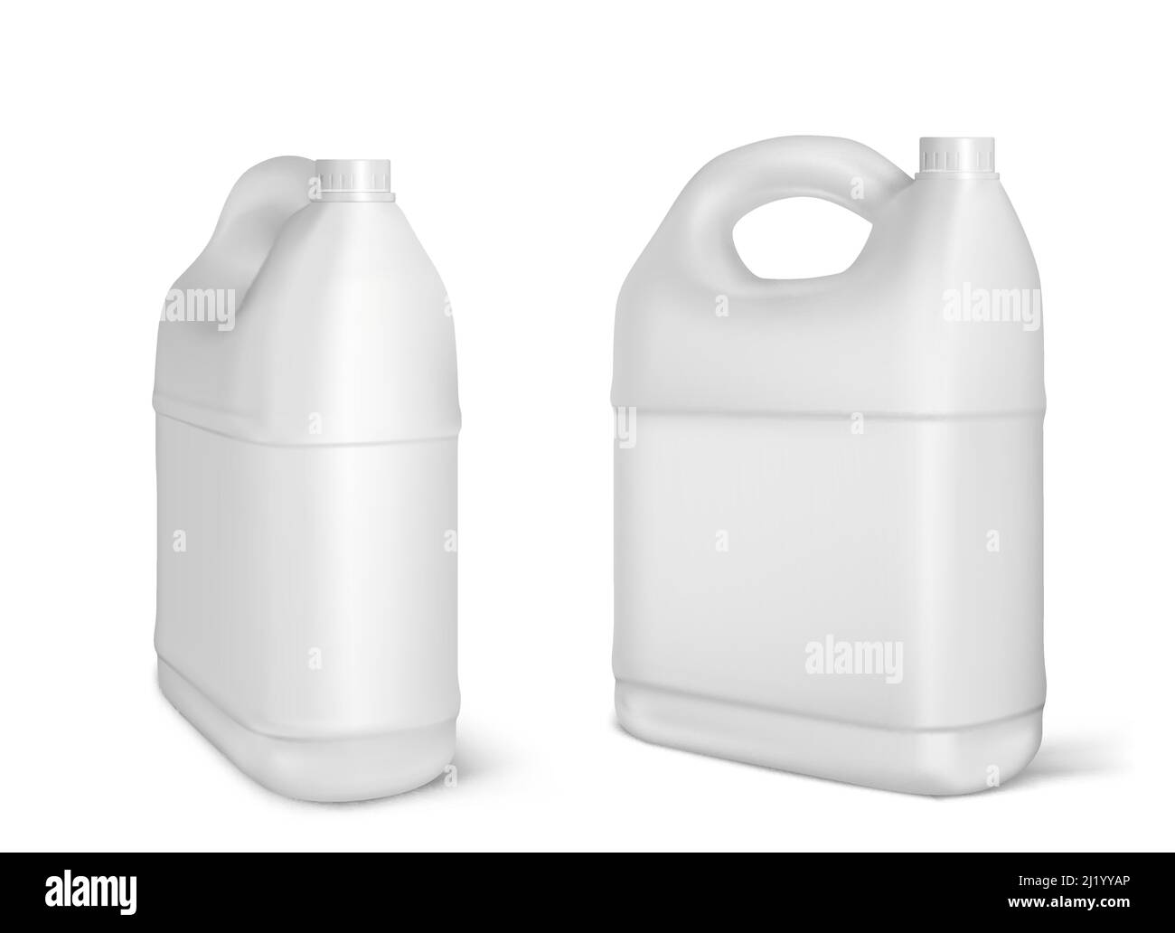 Plastic canisters, white jerrycan bottles isolated on white background ...