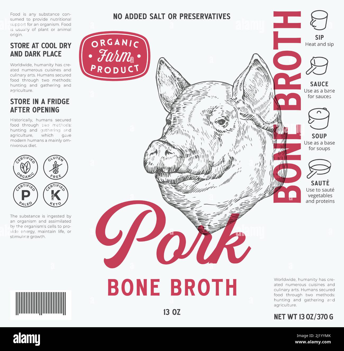 Pork Bone Broth Label Template. Abstract Vector Food Packaging Design ...